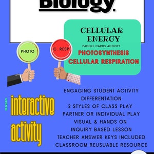 Biology, Photosynthesis and Cellular Respiration Paddle Cards ...
