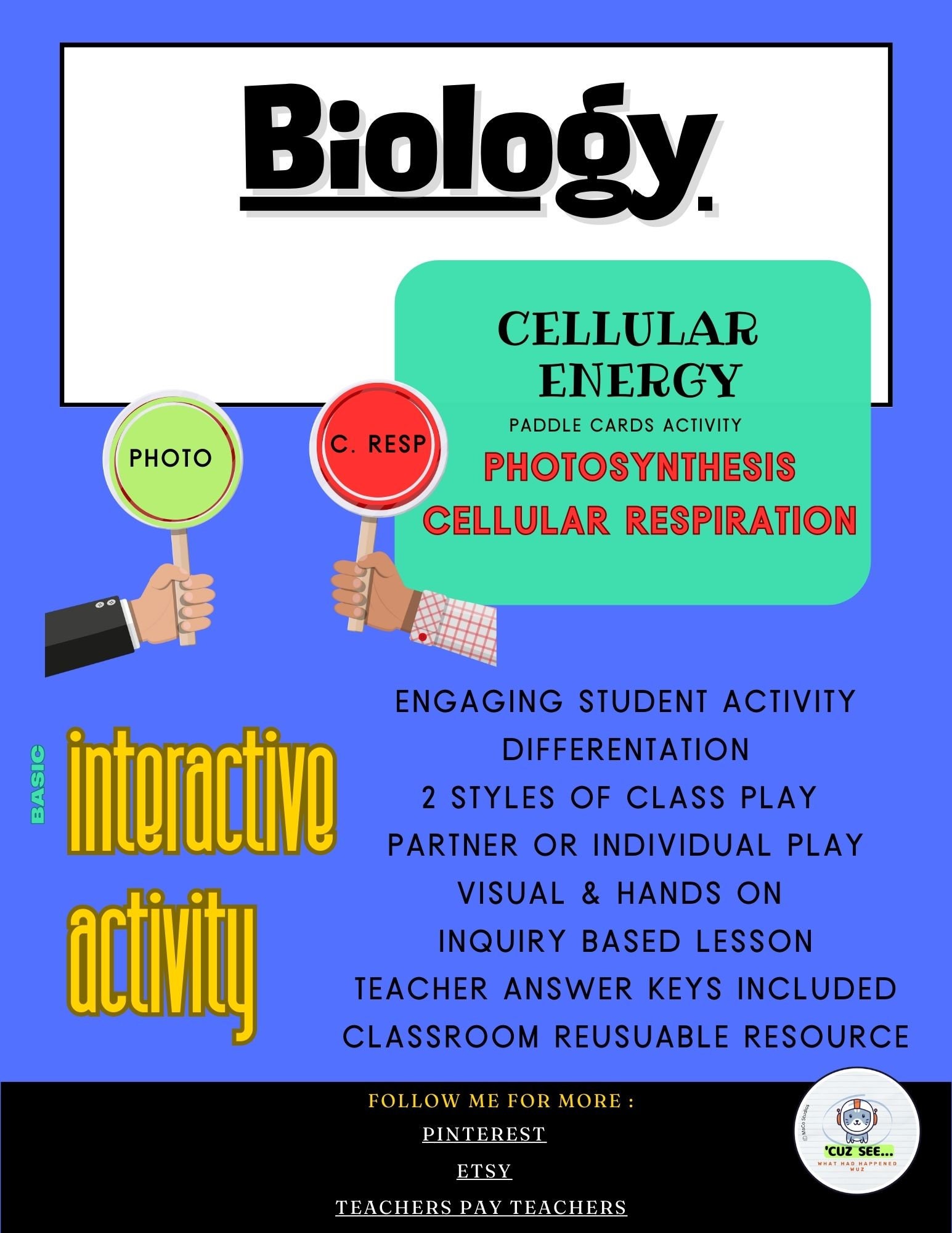 Biology, Photosynthesis and Cellular Respiration Paddle Cards ...