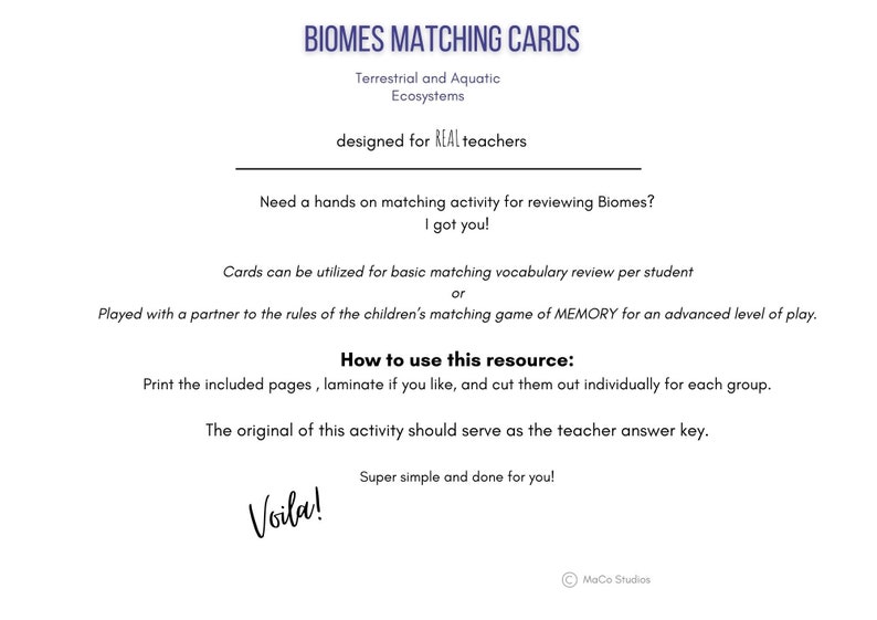 Ecosystems Aquatic and Terrestrial Biomes - Matching Vocabulary ...