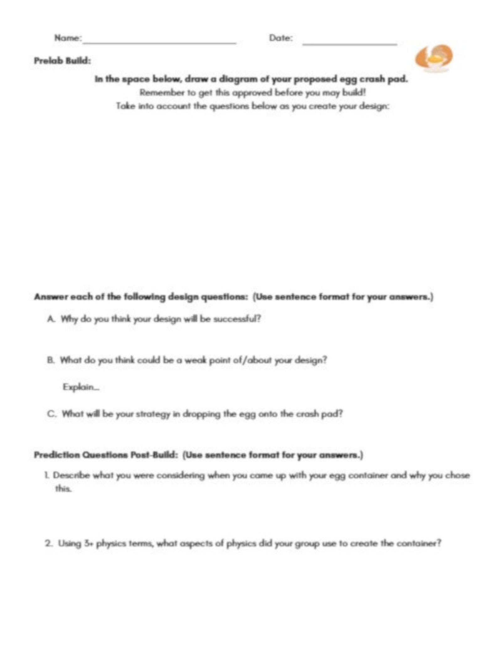 Real Egg Drop Challenge: Physics Momentum & Impulse Lab - Editable ...