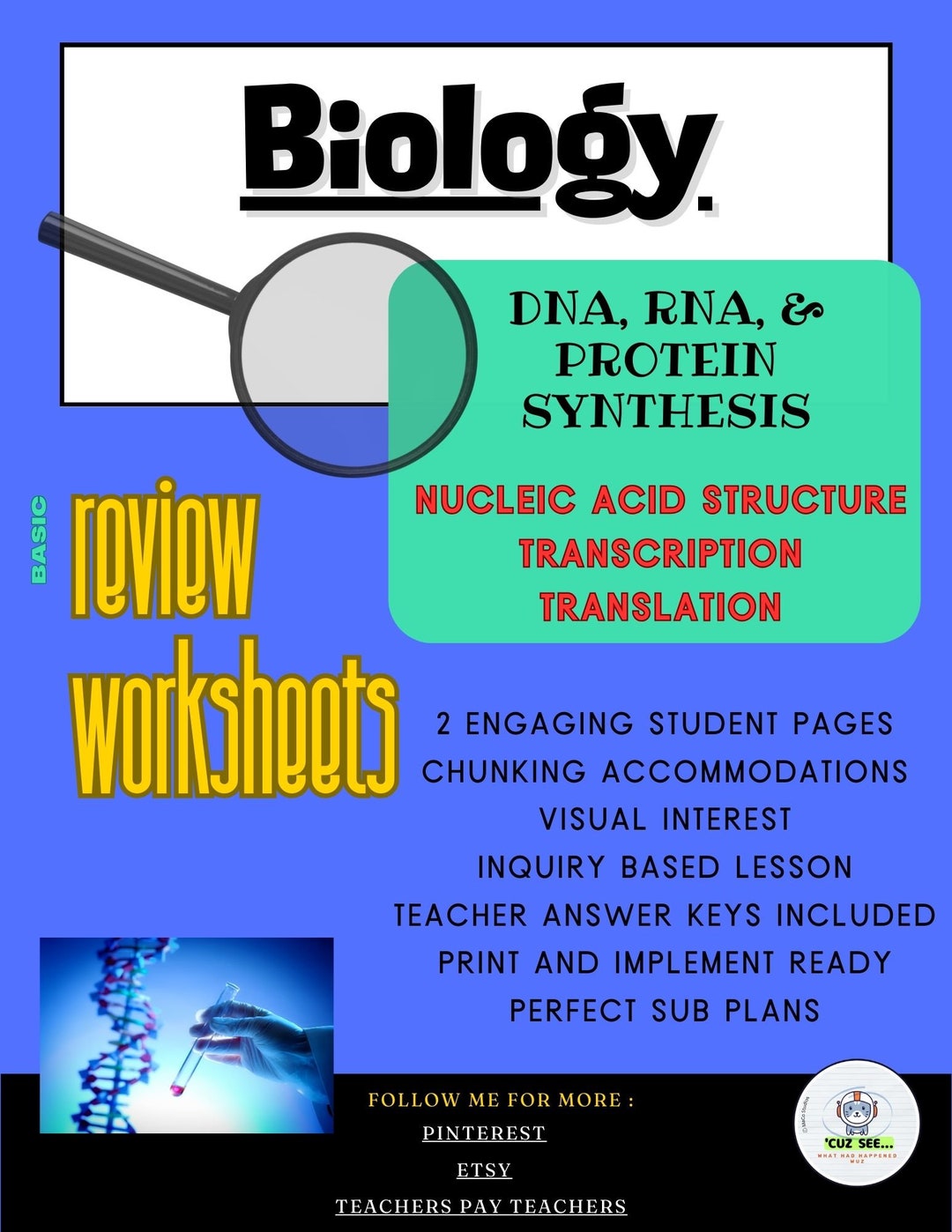 Biology DNA, RNA, and Protein Synthesis Basics Review Sheet - Etsy