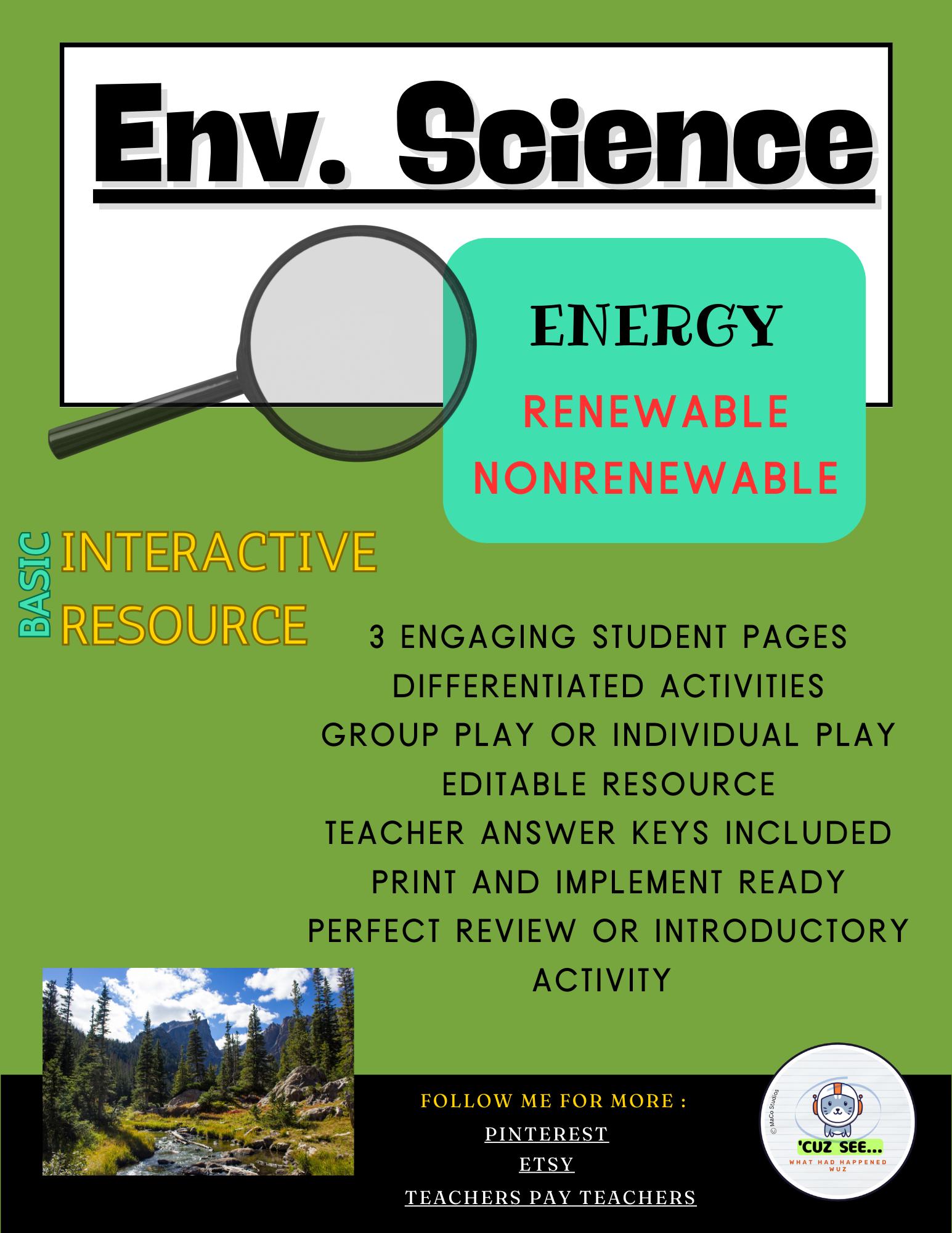 Environmental Science Middle High School EDITABLE Renewable ...