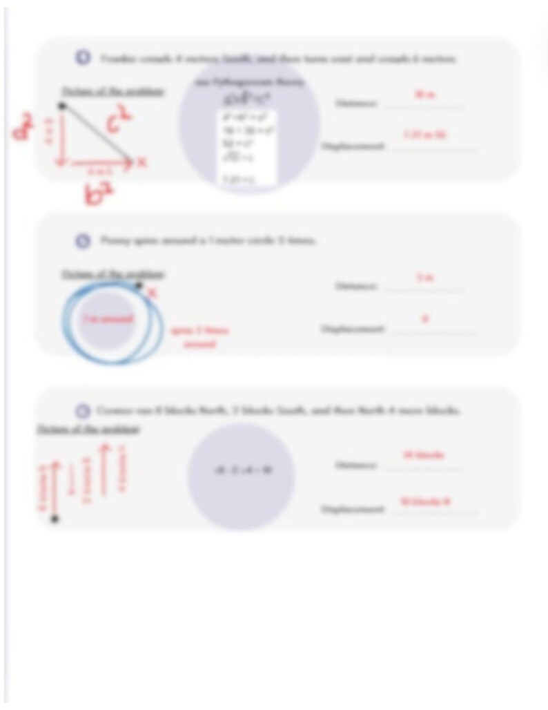 Physics Math Distance and Displacement Practice Problems Set #1 With ...