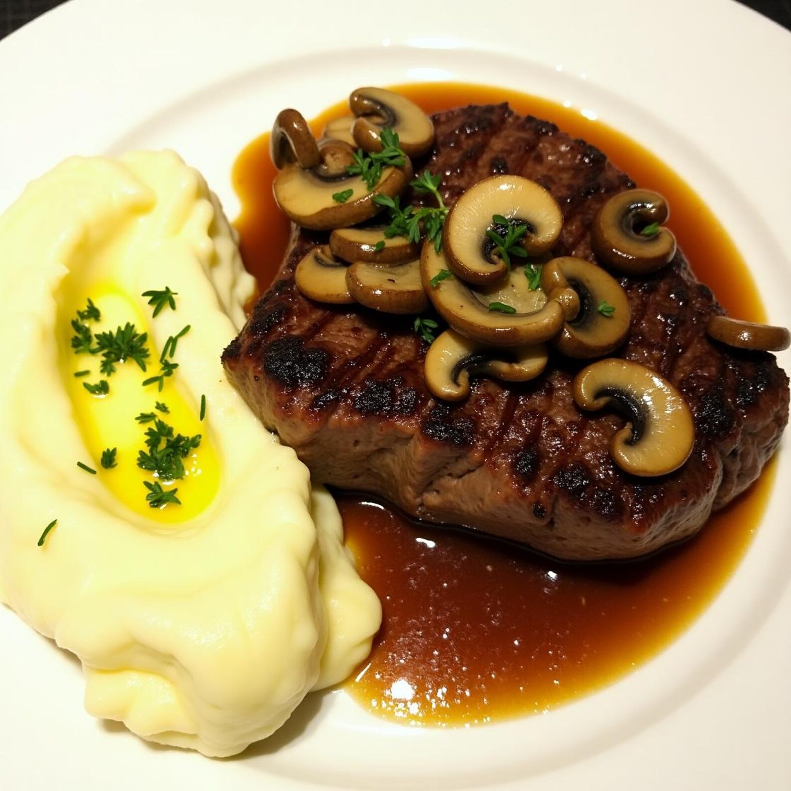 Steak With Mushroom Gravy & Creamy Mashed Potatoes Recipe | Hearty ...