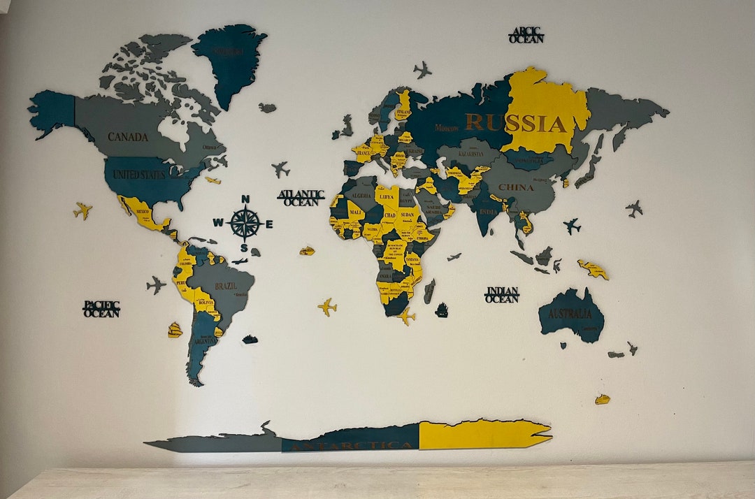 Mapa mundial, mapa mundial 3D, archivos cortados con láser, SVG, ai ...