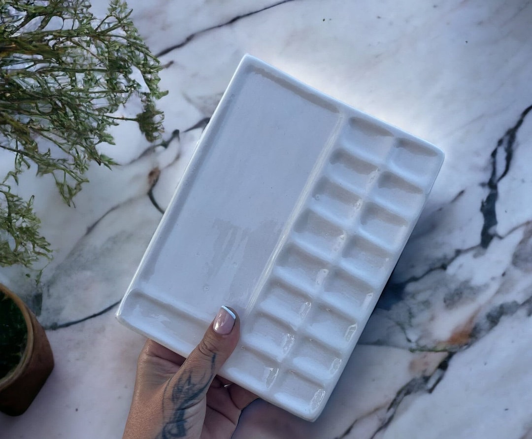 Double Sided, Ceramic Paint Palette, Large Paint Palette, Watercolor ...