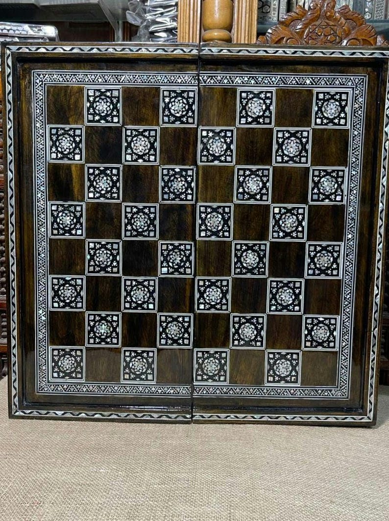 Luxury Arabesque Wooden Chess Set, Islamic Pattern Backgammon and ...