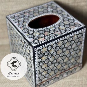 Arabesque Square Tissue Box, Mother of Pearl Inlaid Cube Tissue Box ...