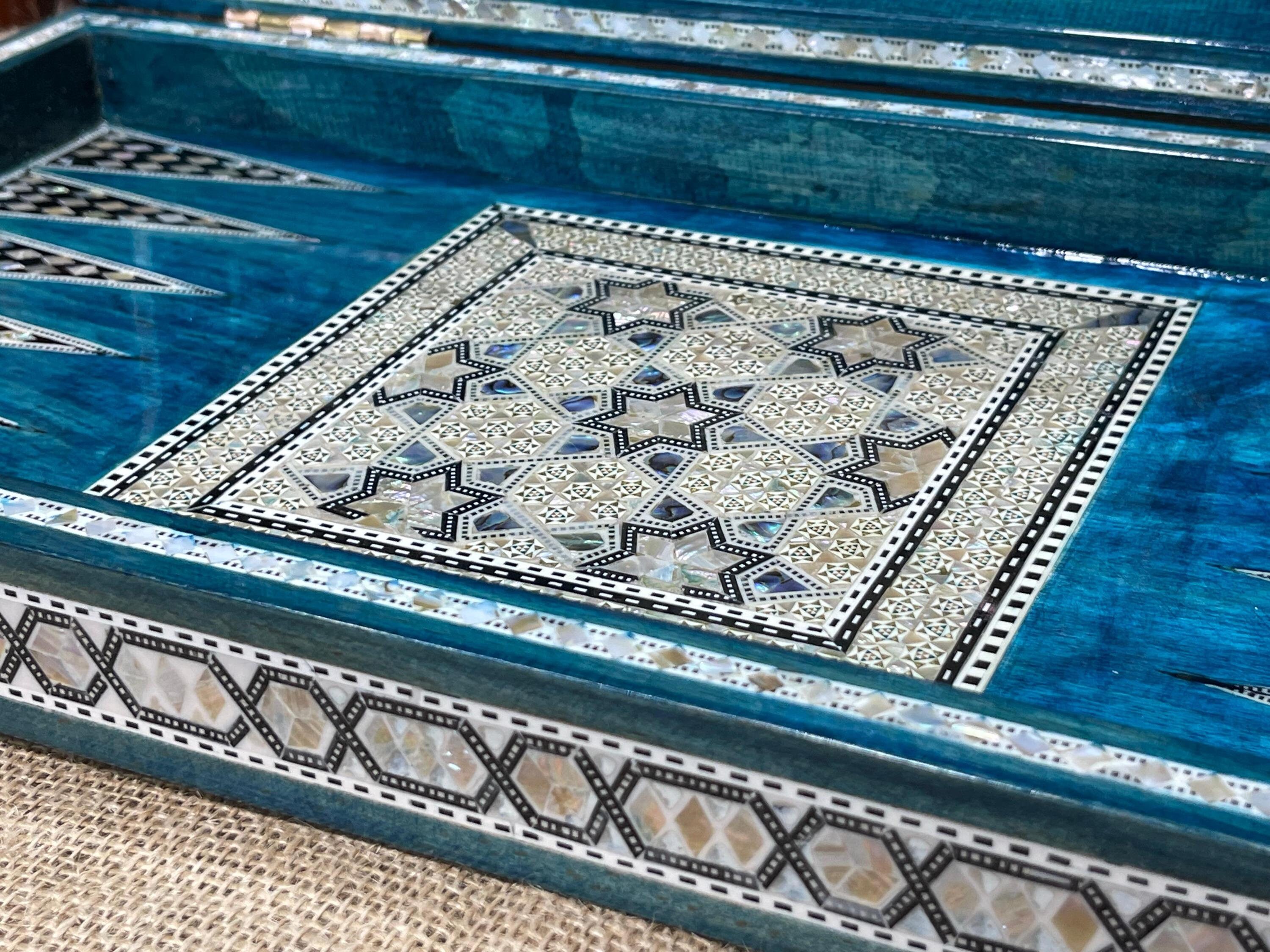 Luxury Sky Blue Chess and Backgammon Board, Handmade Wooden Chessboard ...