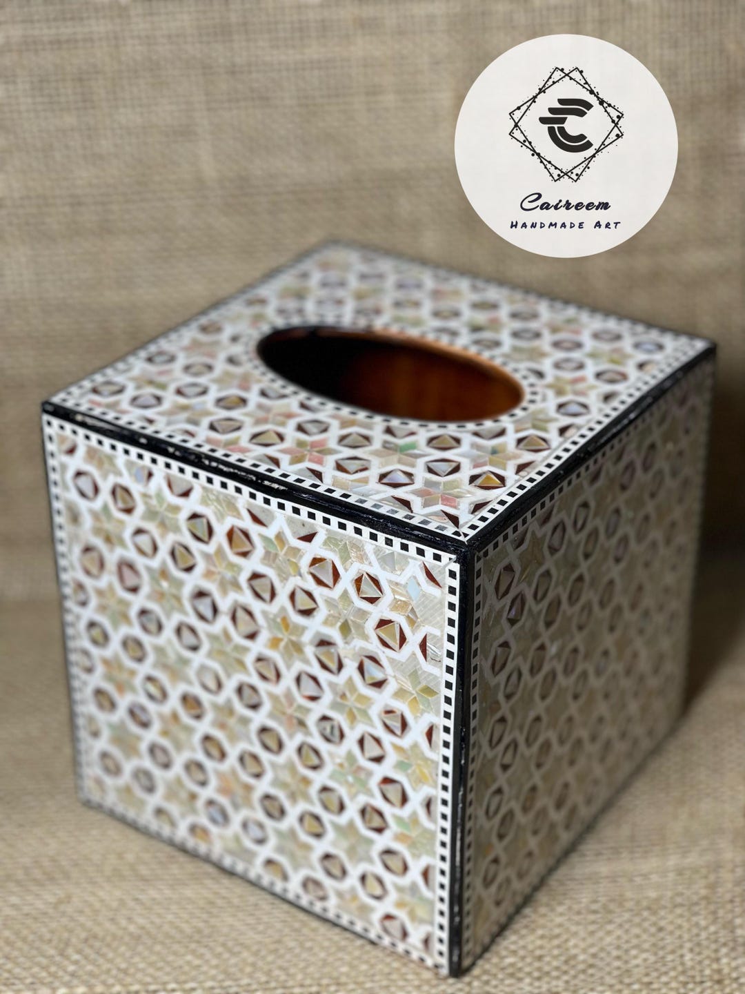 Mother of Pearl Square Tissue Box, Geometric Tissue Box Cover, Handmade ...