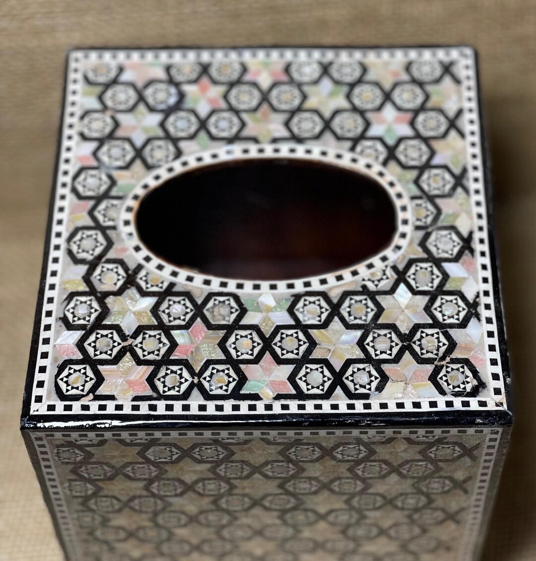 Arabesque Square Tissue Box, Mother of Pearl Inlaid Cube Tissue Box ...