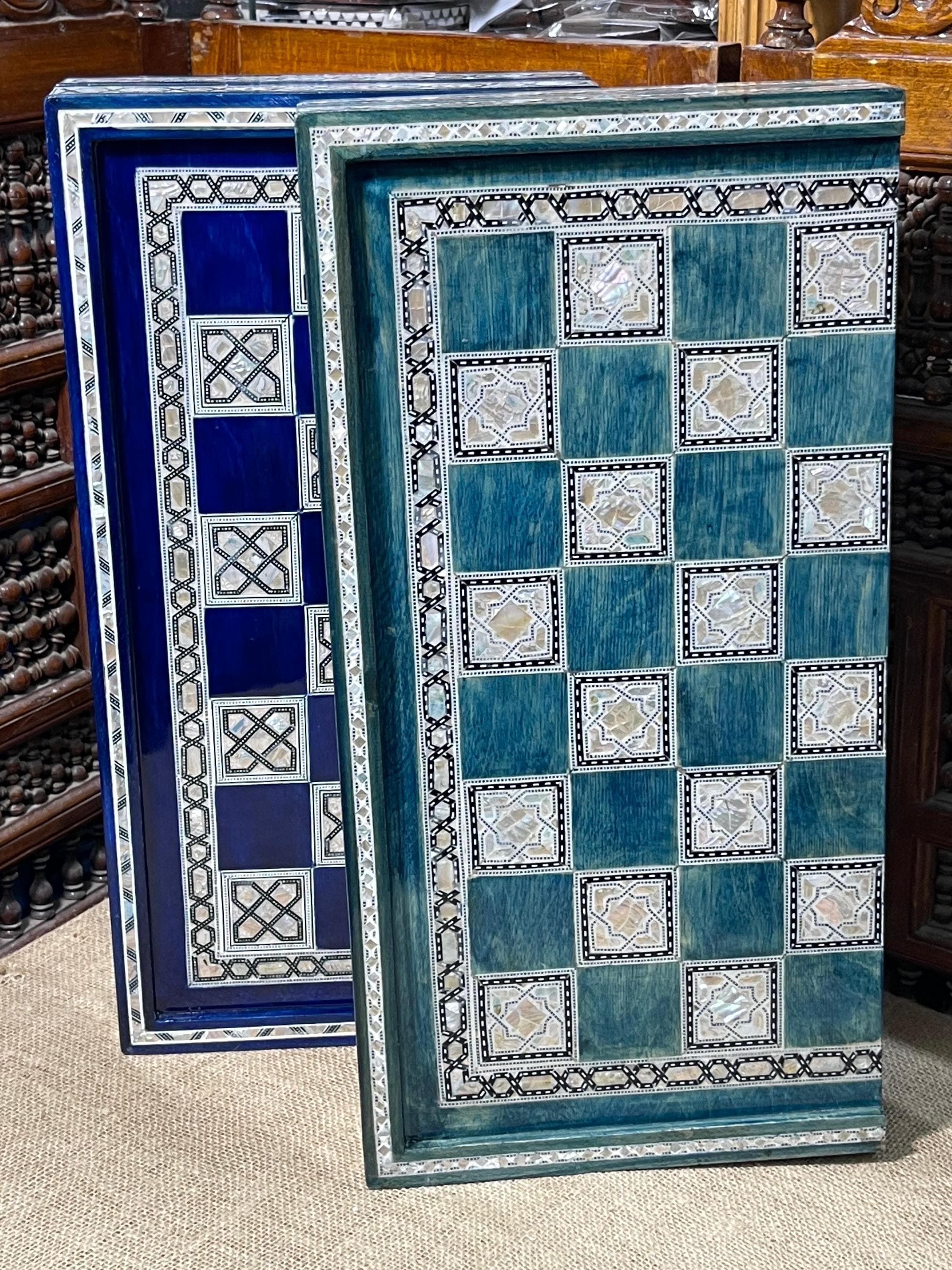 Luxury Sky Blue Chess and Backgammon Board, Handmade Wooden Chessboard ...