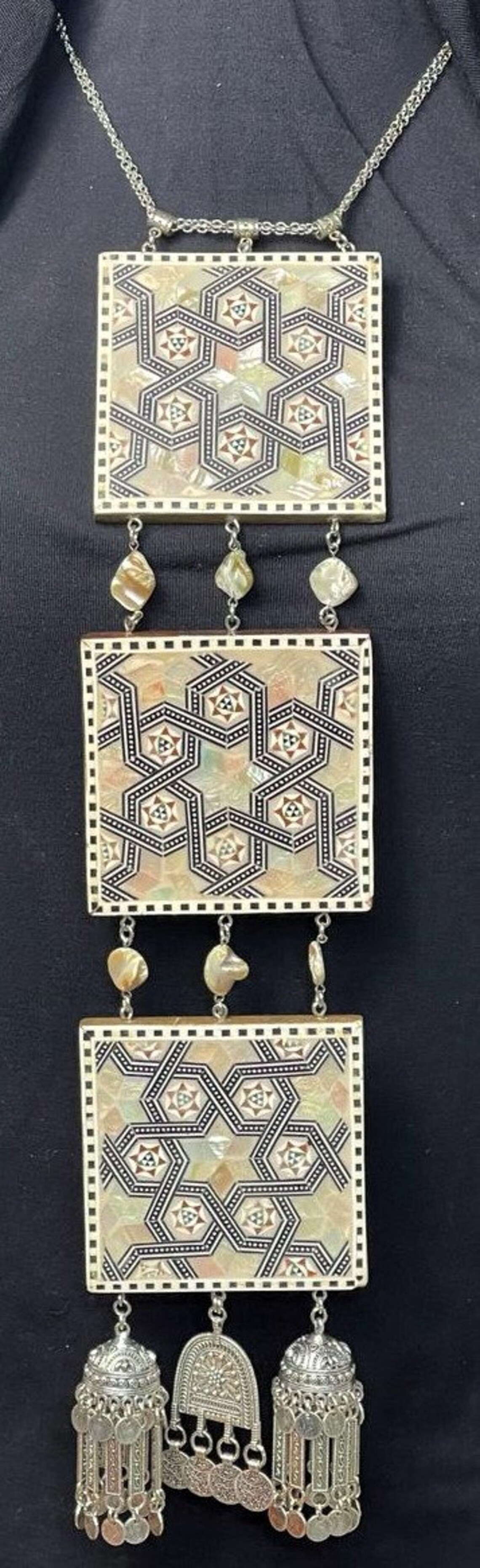 Arabesque Neckwear, Mosaic Mother of Pearl Necklace, Hangable Square ...