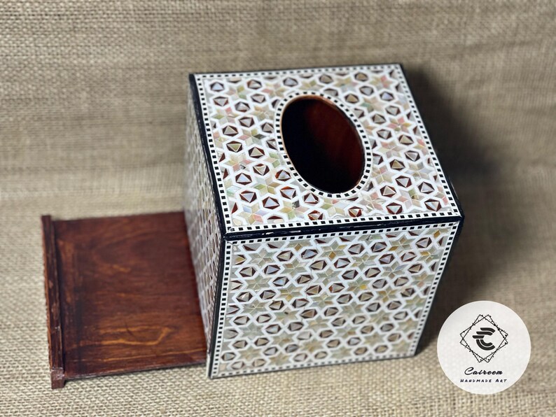 Mother of Pearl Square Tissue Box, Mosaic Geometric Tissue Box Cover ...