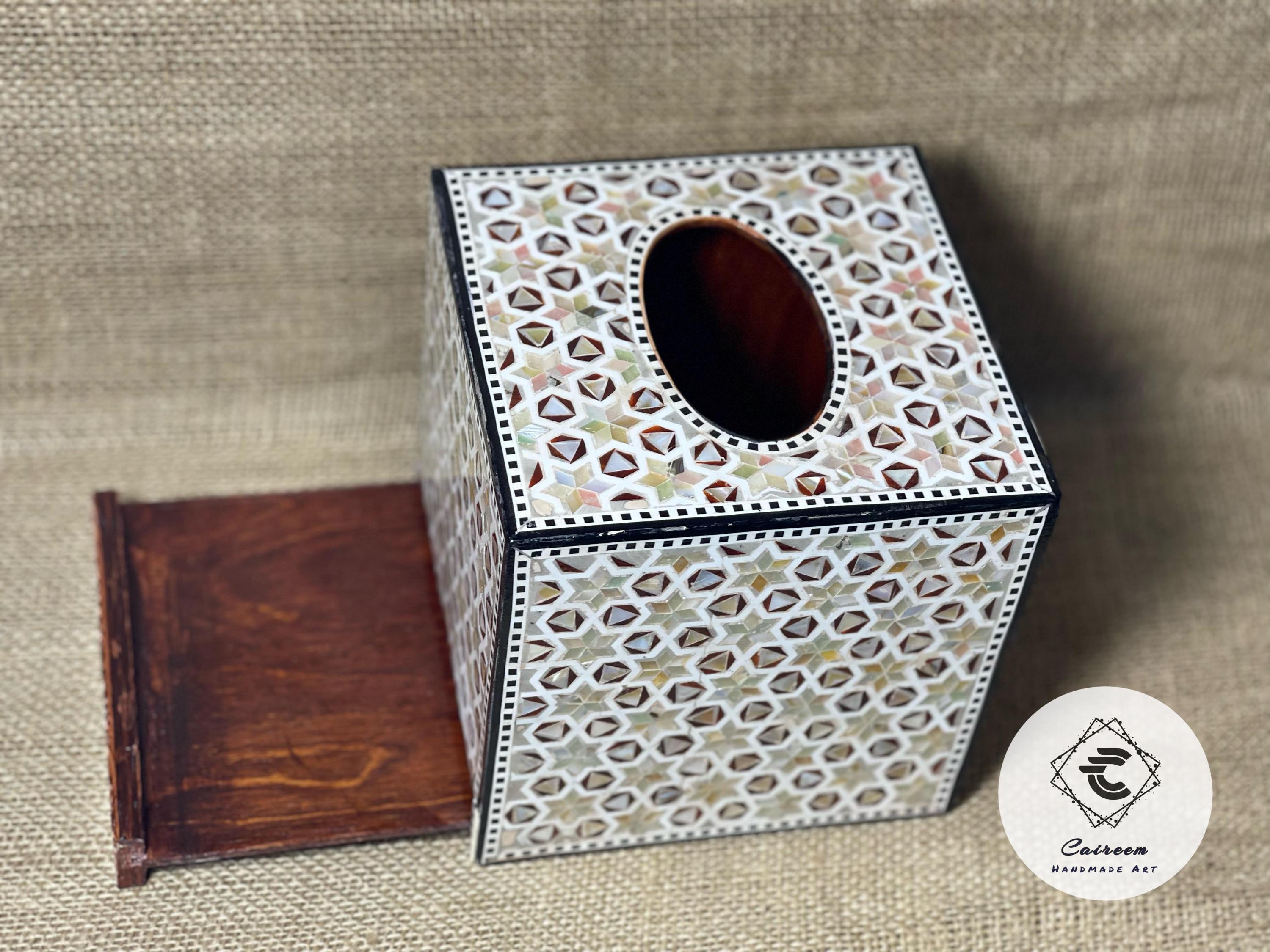 Mother of Pearl Square Tissue Box, Mosaic Geometric Tissue Box Cover ...