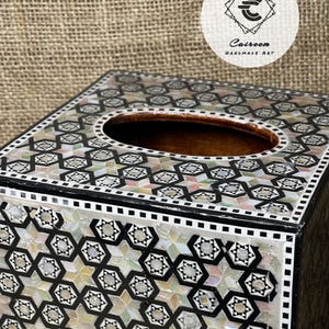 Arabesque Square Tissue Box, Mother of Pearl Inlaid Cube Tissue Box ...
