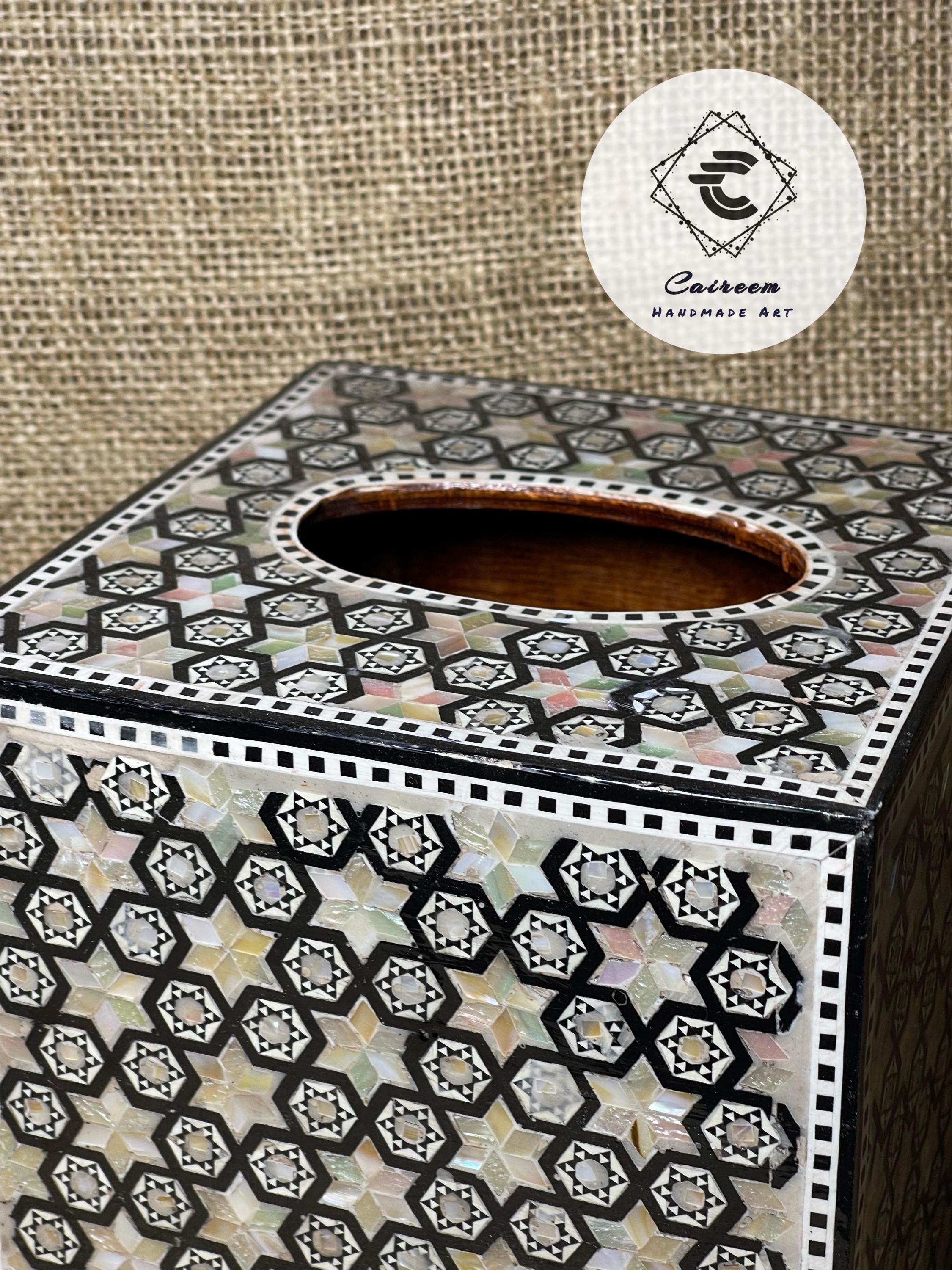 Mother of Pearl Square Tissue Box, Geometric Cube Tissue Box, Wooden ...