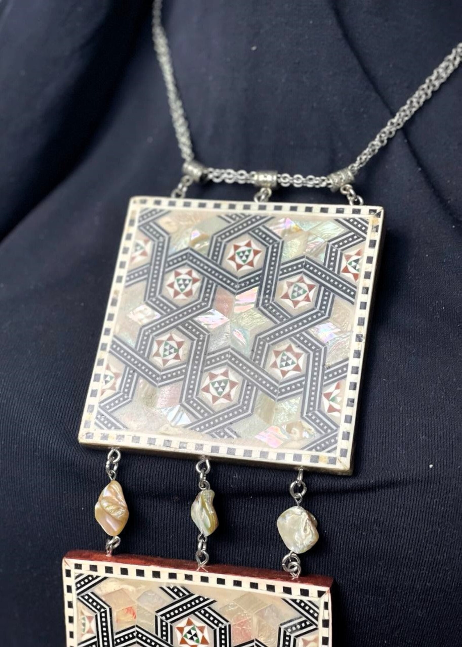 Arabesque Neckwear, Mosaic Mother of Pearl Necklace, Hangable Square ...