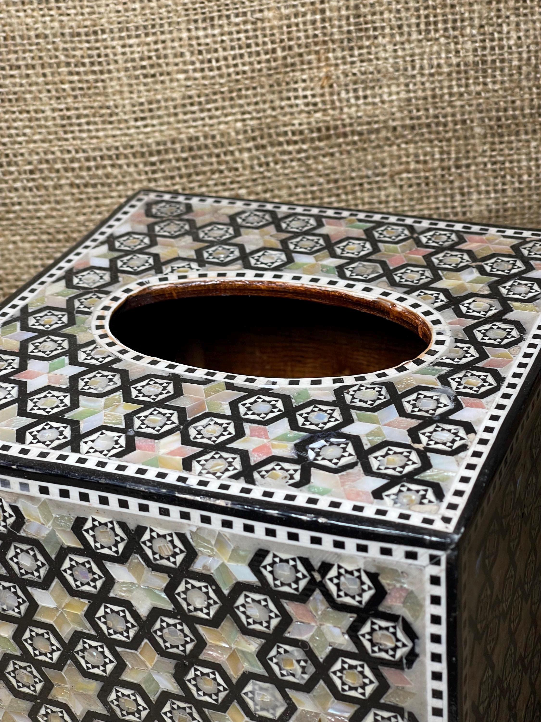 Mother of Pearl Square Tissue Box, Geometric Cube Tissue Box, Wooden ...