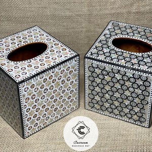 Arabesque Square Tissue Box, Mother of Pearl Inlaid Cube Tissue Box ...