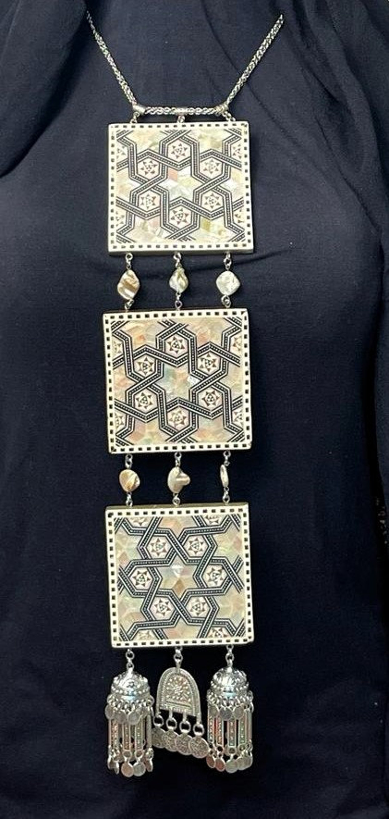 Arabesque Neckwear, Mosaic Mother of Pearl Necklace, Hangable Square ...