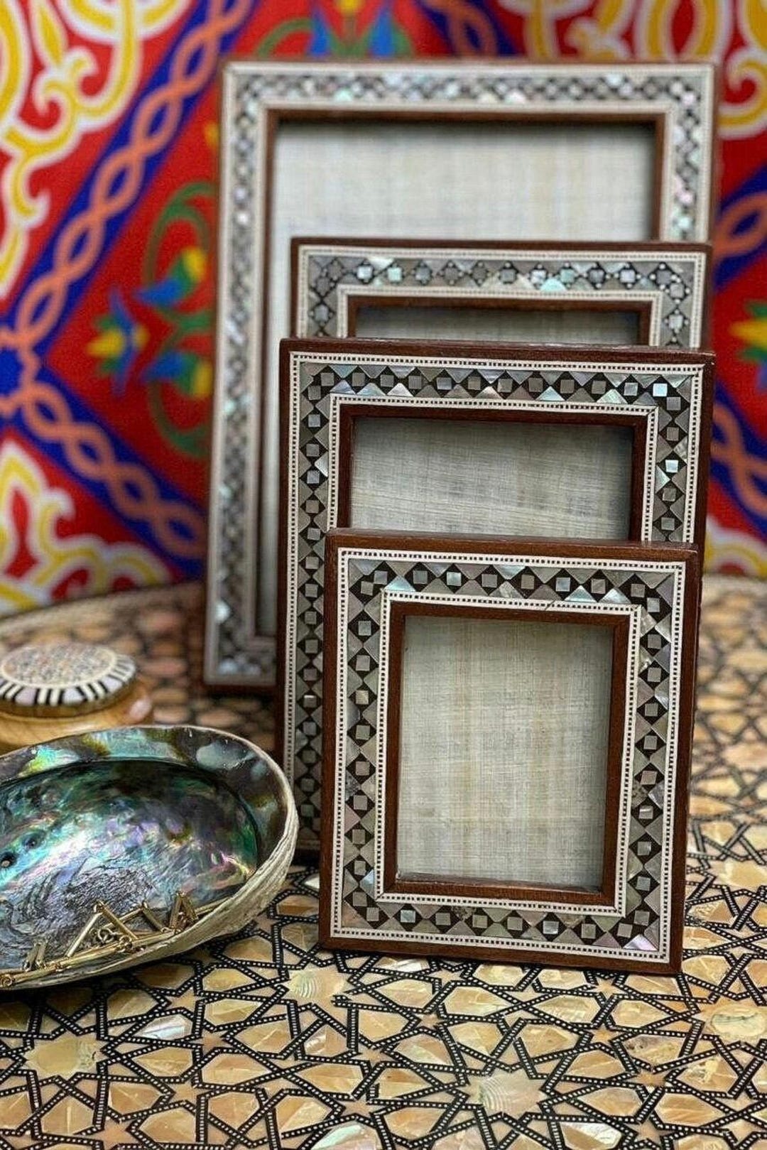 Handmade Mother of Pearl Picture Frame Set: Arabesque Wood Decor - Etsy