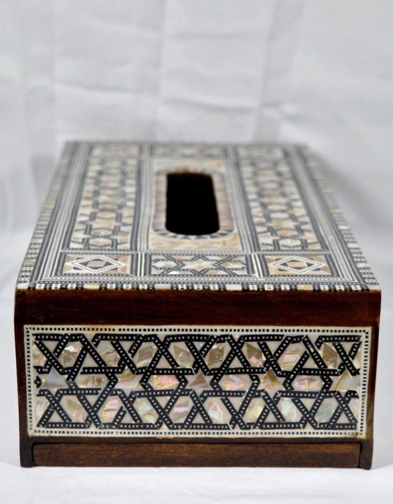 Handmade Mother of Pearl Tissue Box: Arabesque Mosaic Wooden Cover - Etsy