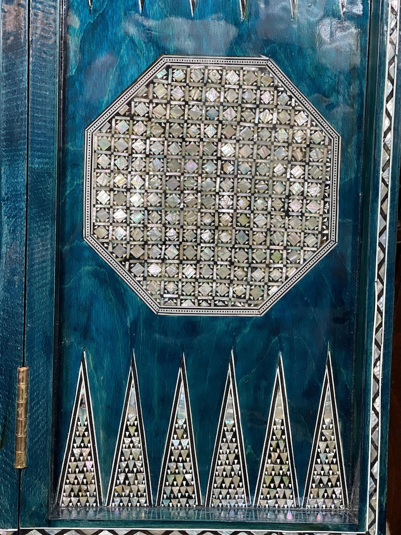 Sky Blue Mosaic Chess and Backgammon Board: Mother of Pearl Inlay - Etsy