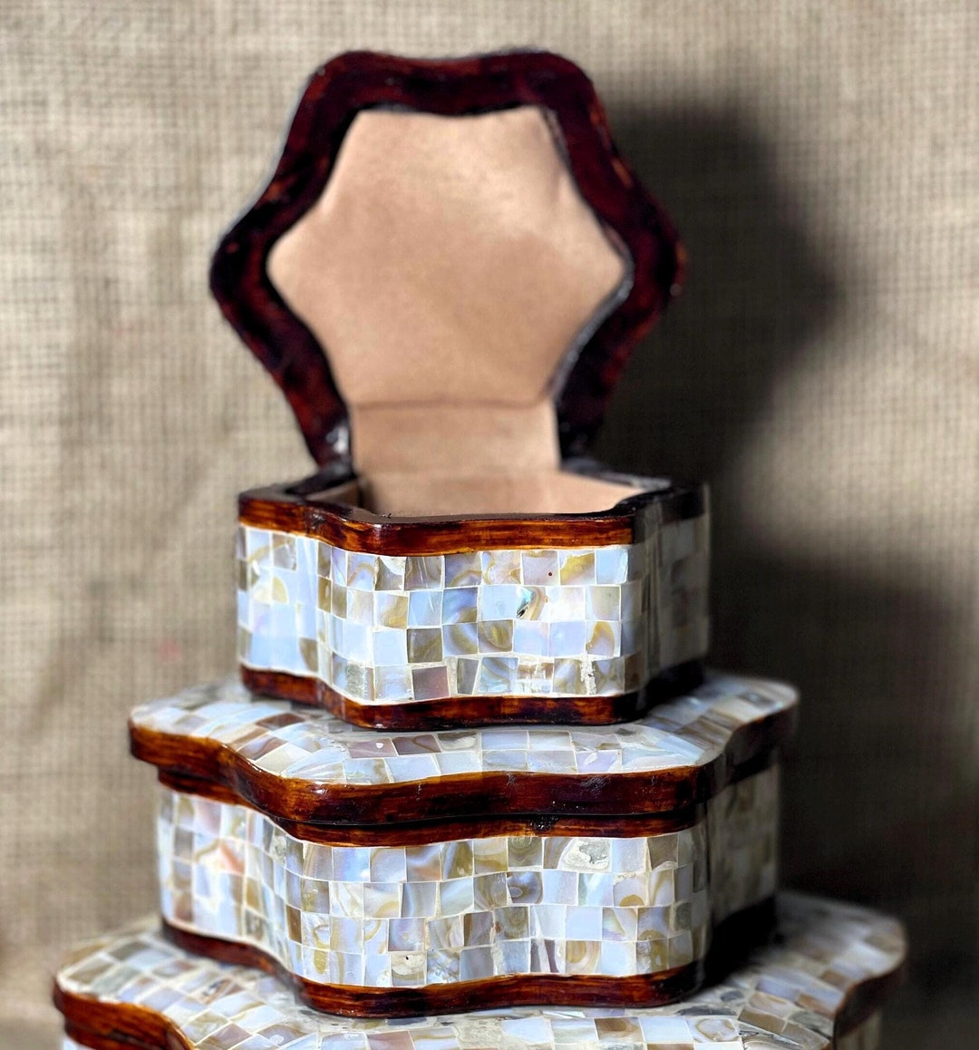 Luxury Jewelry Box Set, Mosaic Mother of Pearl Organizer, Art Deco ...