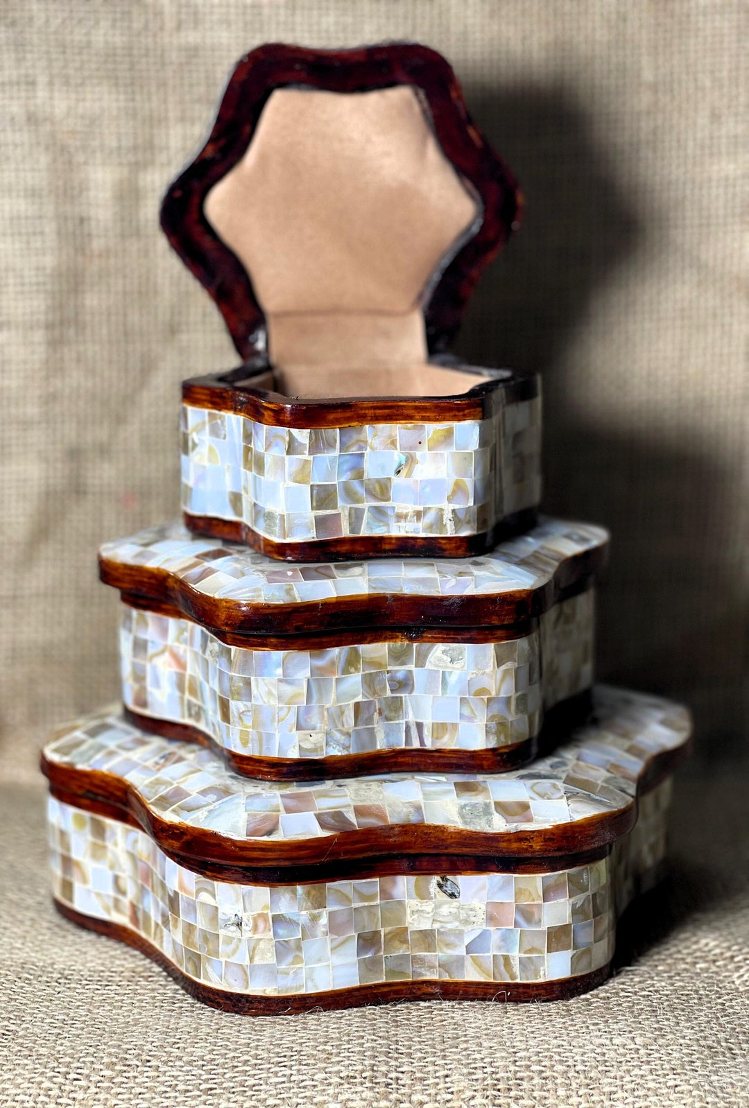 Luxury Jewelry Box Set, White Mother of Pearl Organizer, Art Deco ...