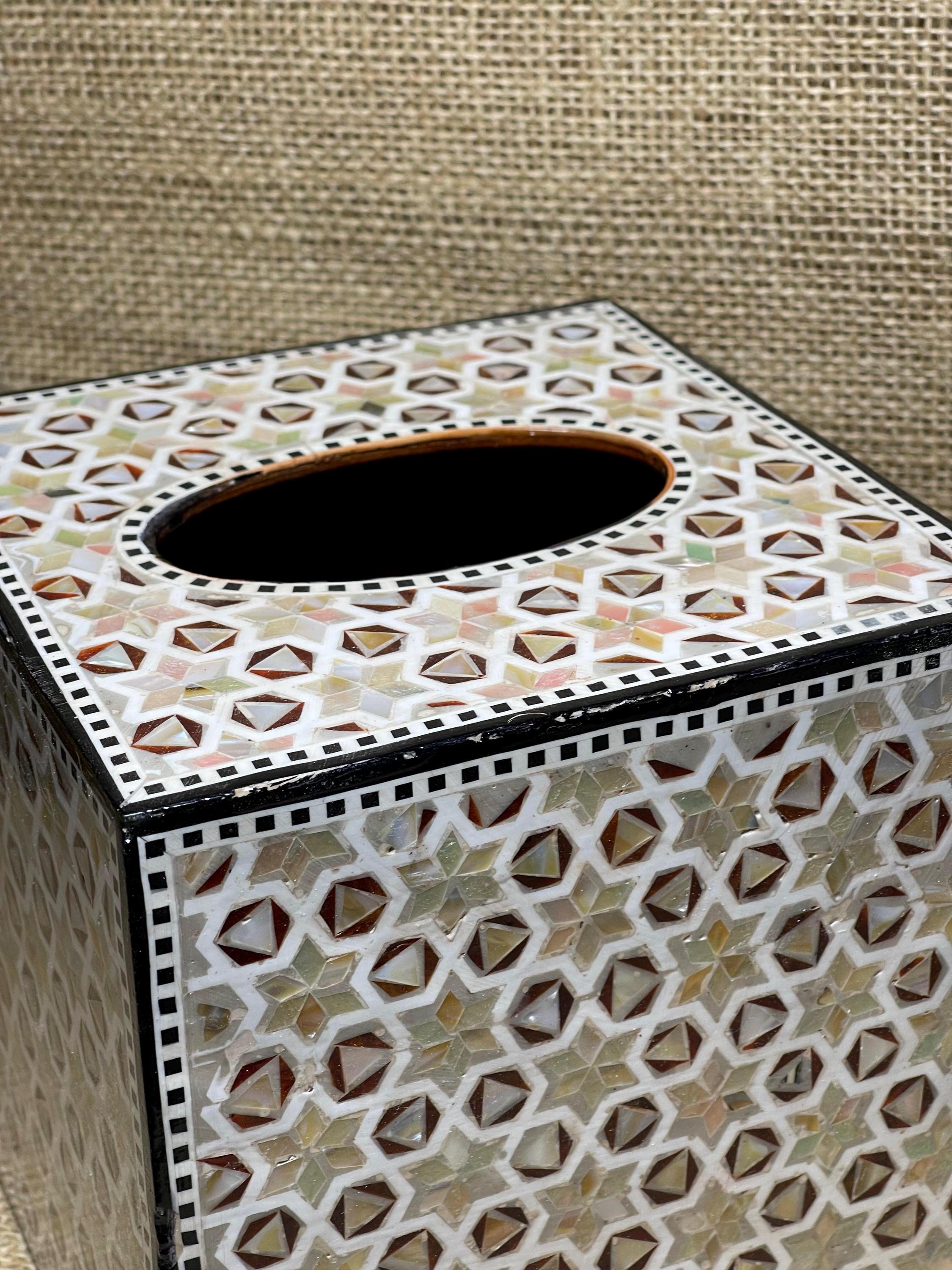 Mother of Pearl Square Tissue Box, Mosaic Geometric Tissue Box Cover ...