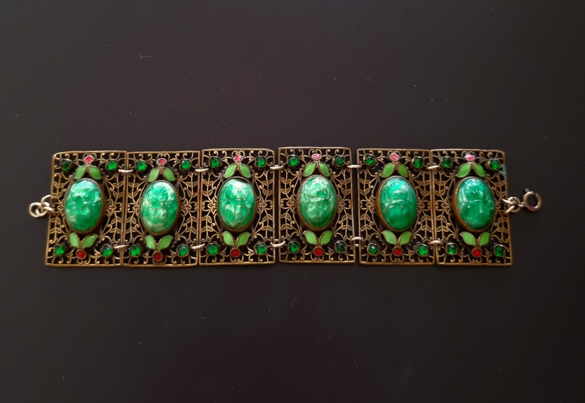 Max NEIGER Vintage Bracelet in Gold Metal, Enamel, Molded Glass - Etsy