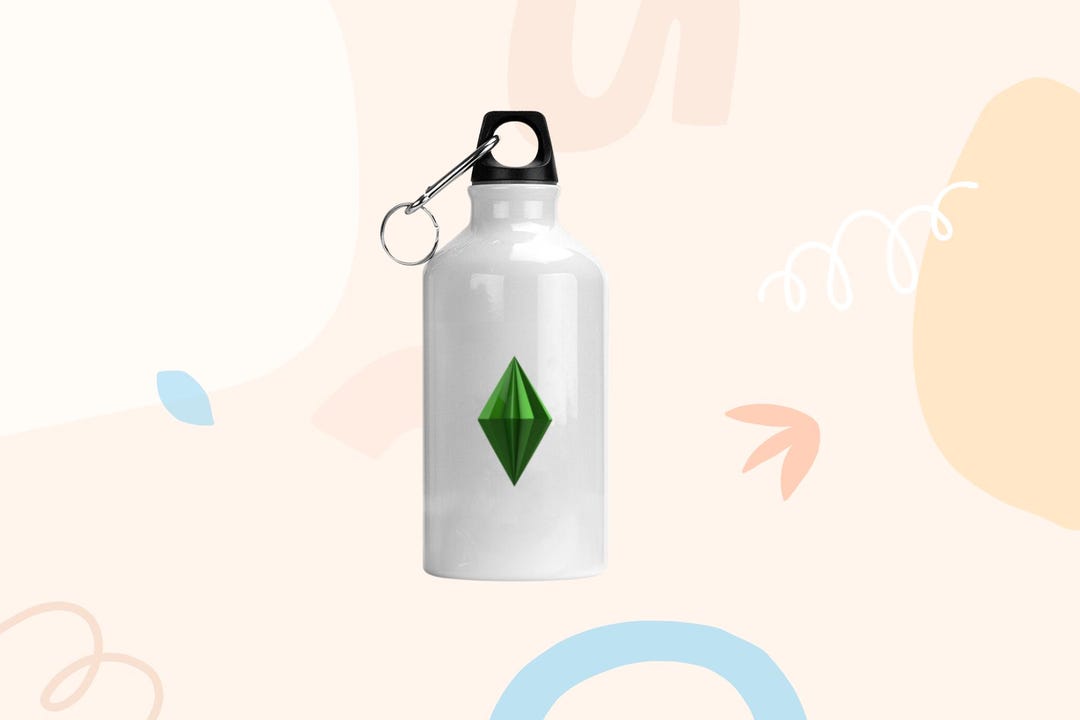 Sims-inspired High-gloss White Sports Bottle With Green Crystal Design ...