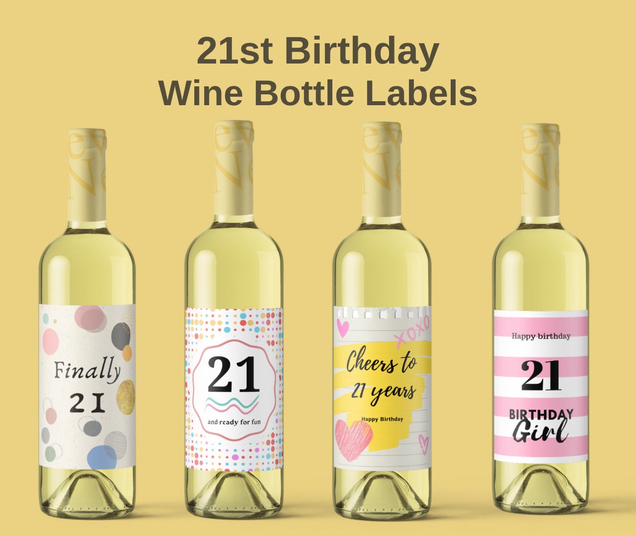 21st Birthday Wine Bottle Labels, Birthday Gift, Birthday Party, Wine ...