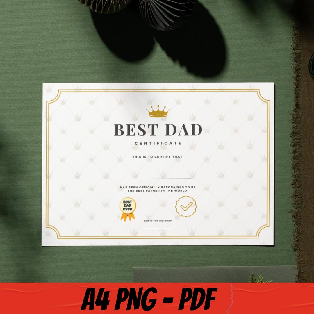 Best Dad Certificate Gift for Dad Printable Gift for Father's Day ...