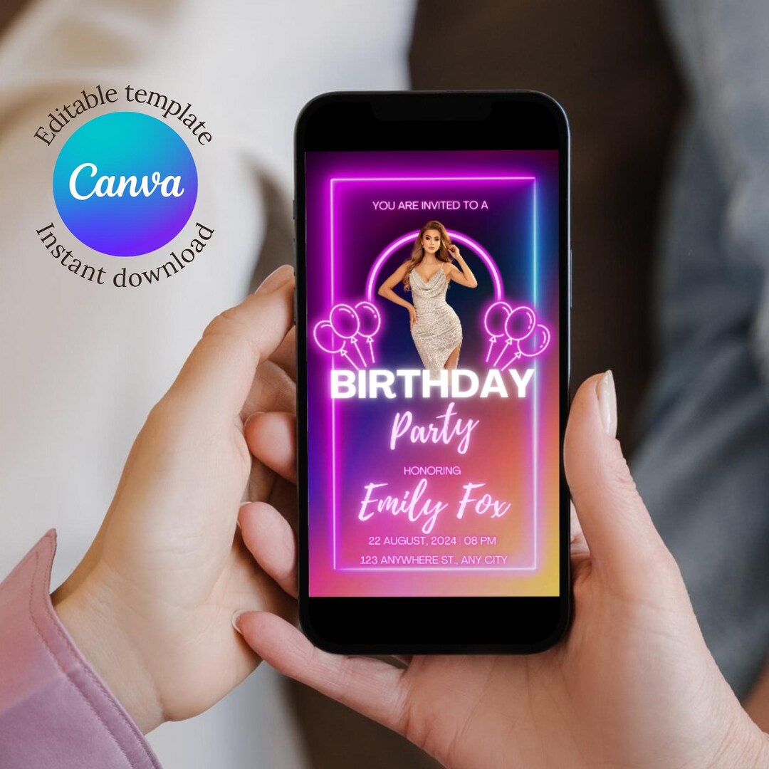 Animated Birthday Invitation, Video Invitation, Neon Birthday Invite ...