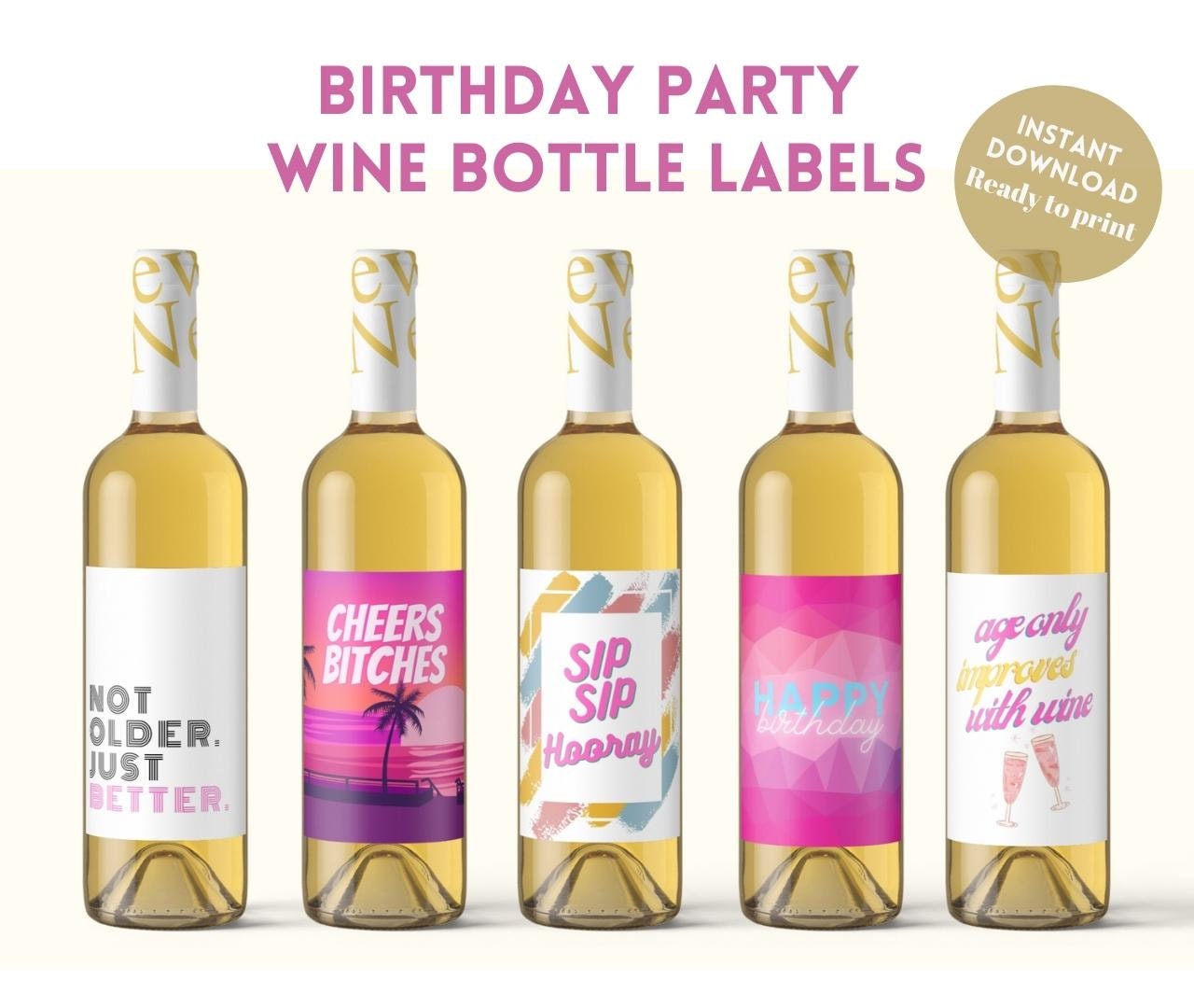 Birthday Party Wine Labels Printable Labels Wine Bottle Label Instant ...