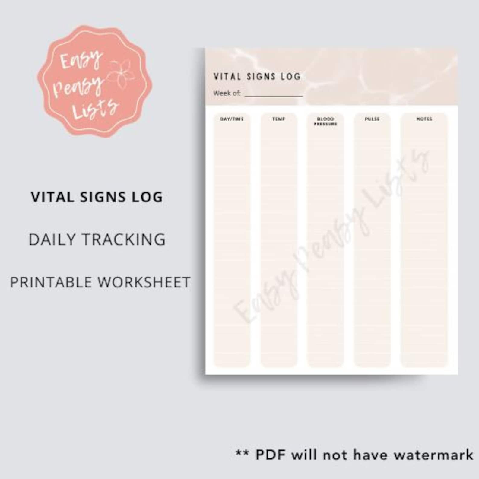 Printable Vital Sign Sheet, Vitals Tracker, Nursing Vitals Sheet ...