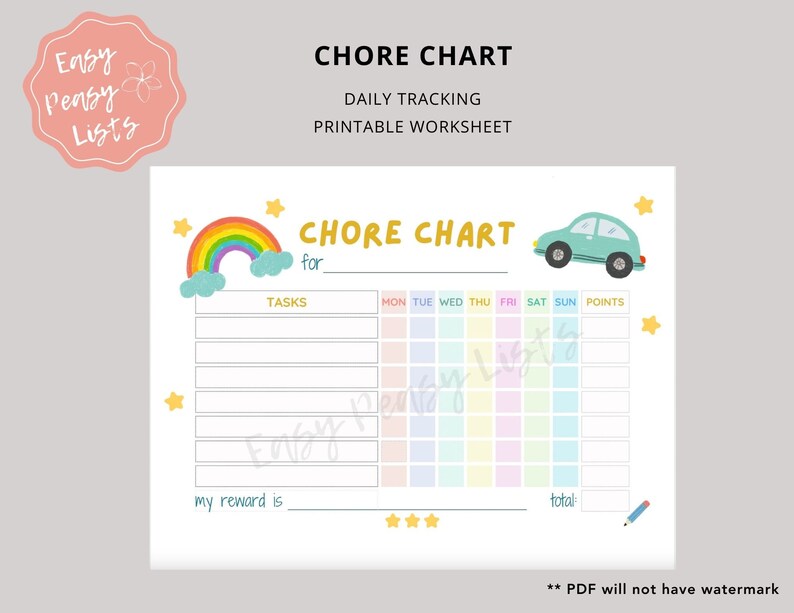 Chore Checklist, Reward Chart, Daily Routine, Editable Chore Chart ...