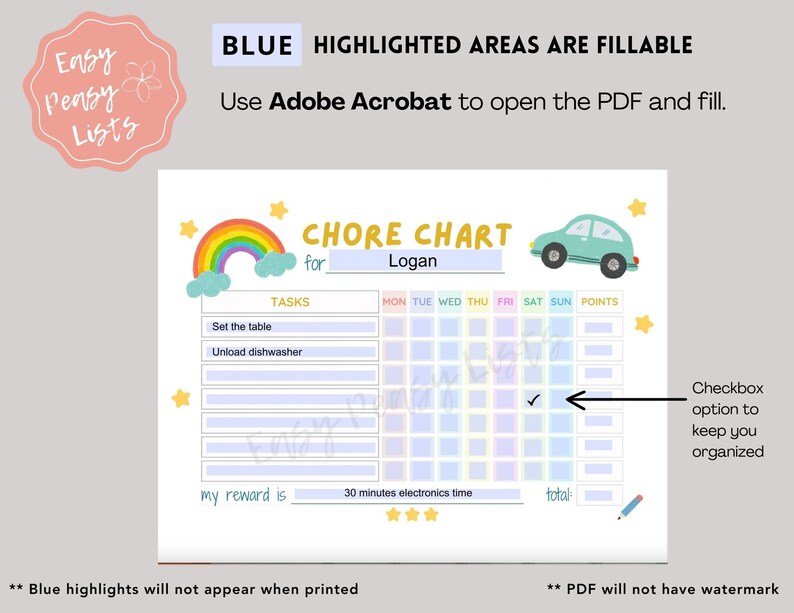 Chore Checklist, Reward Chart, Daily Routine, Editable Chore Chart ...