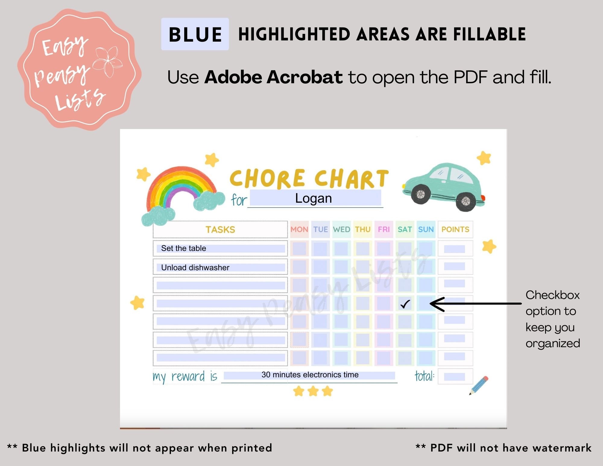 Chore Checklist, Reward Chart, Daily Routine, Editable Chore Chart ...