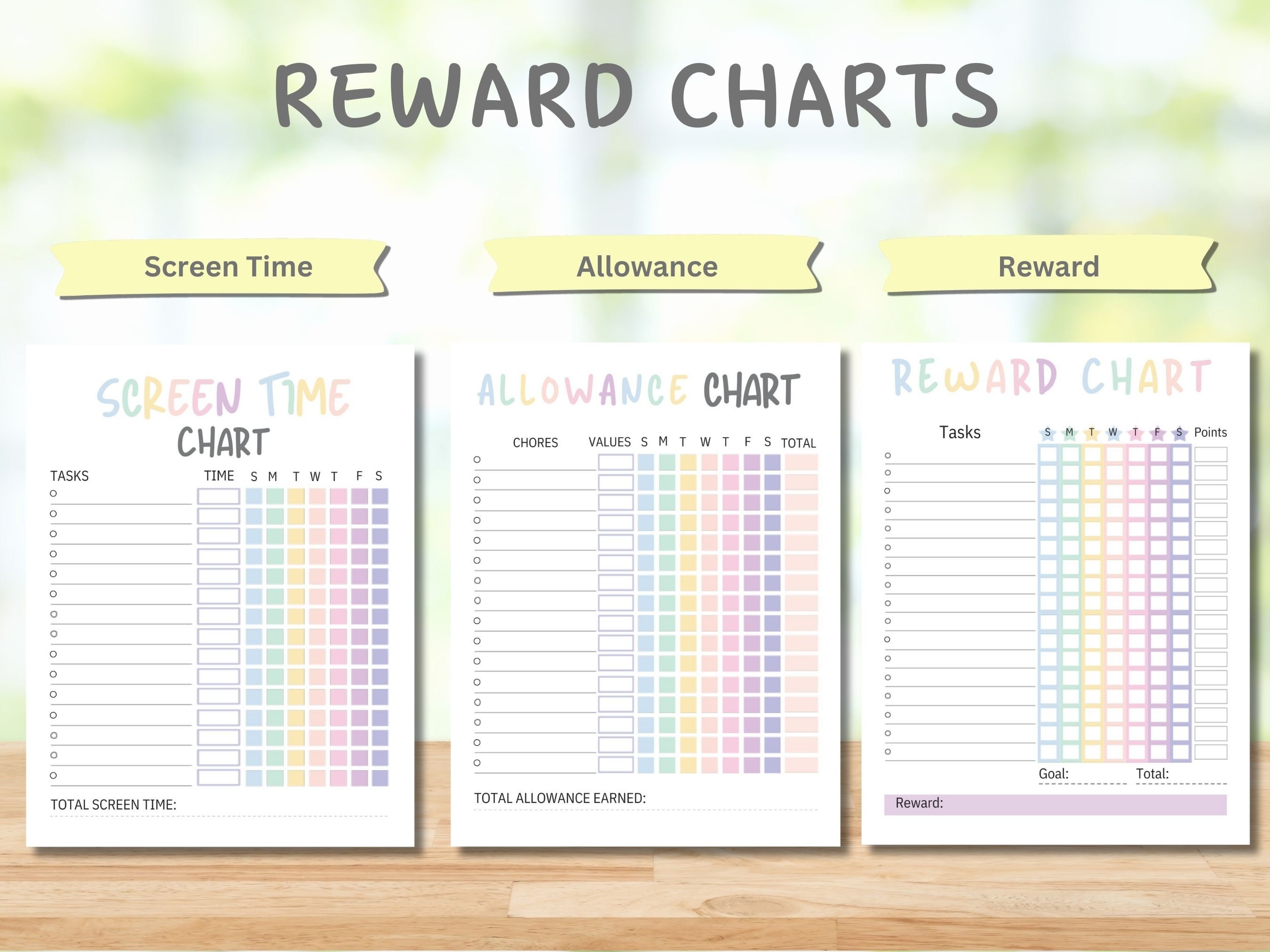 Editable Kids Chore Charts, Reward, Allowance, Screen Time, School ...