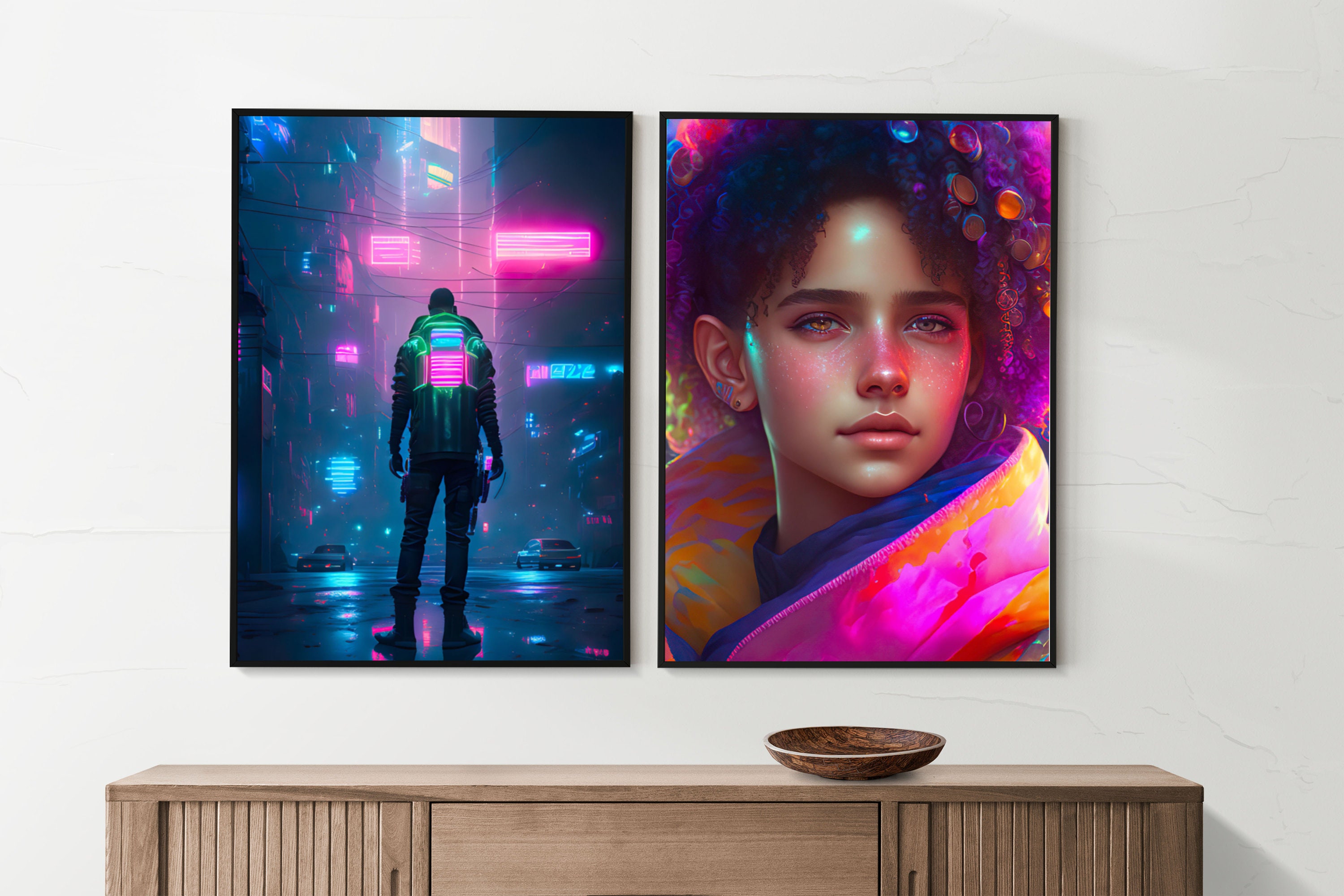 Wall Art Cyberpunk City Cyberpunk Style Futuristic Painting Neon ...
