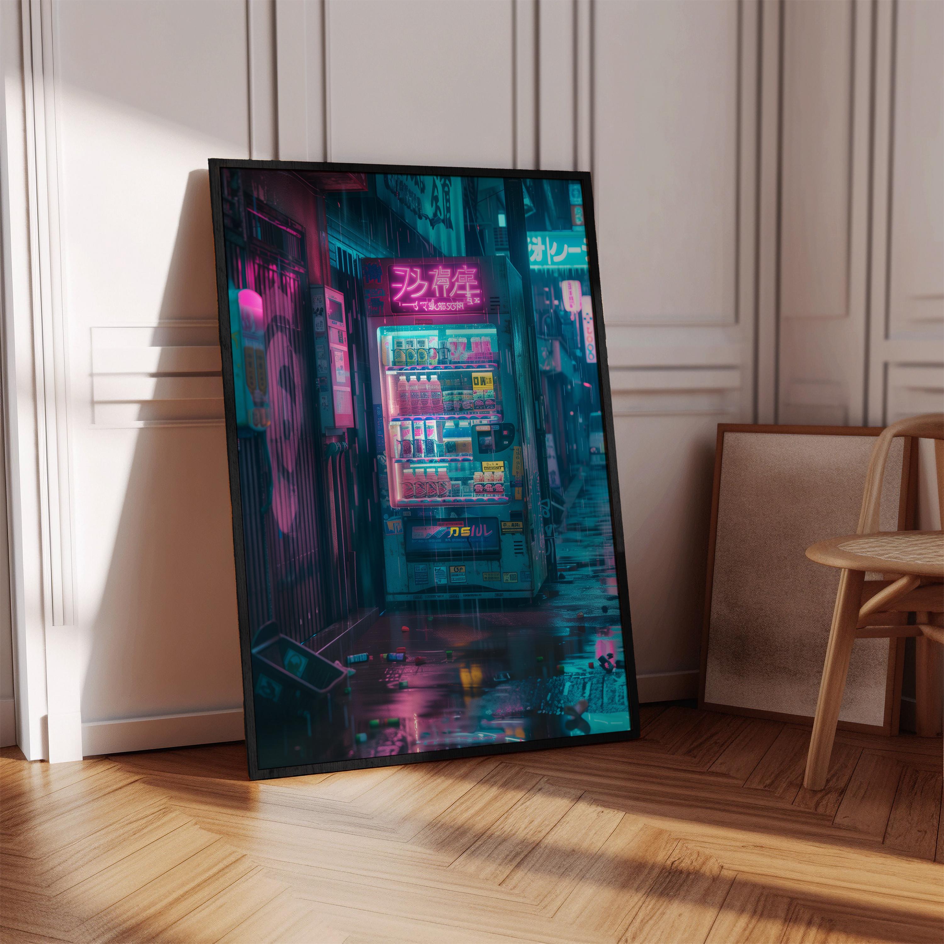 Cyberpunk Neon Vending Machine Japan Night City Scene Street Art Print ...