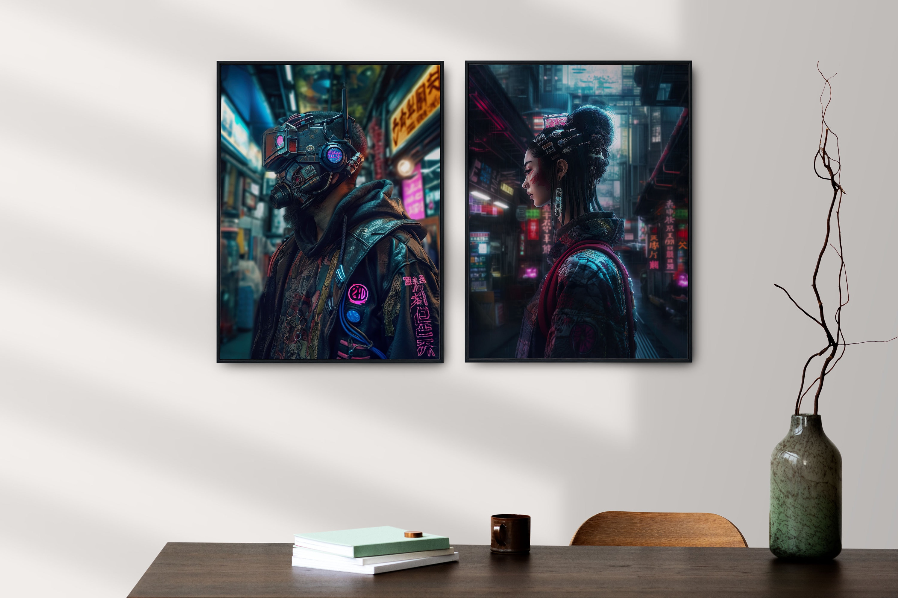 Wall Art Cyberpunk City Cyberpunk Style Futuristic Painting Neon ...