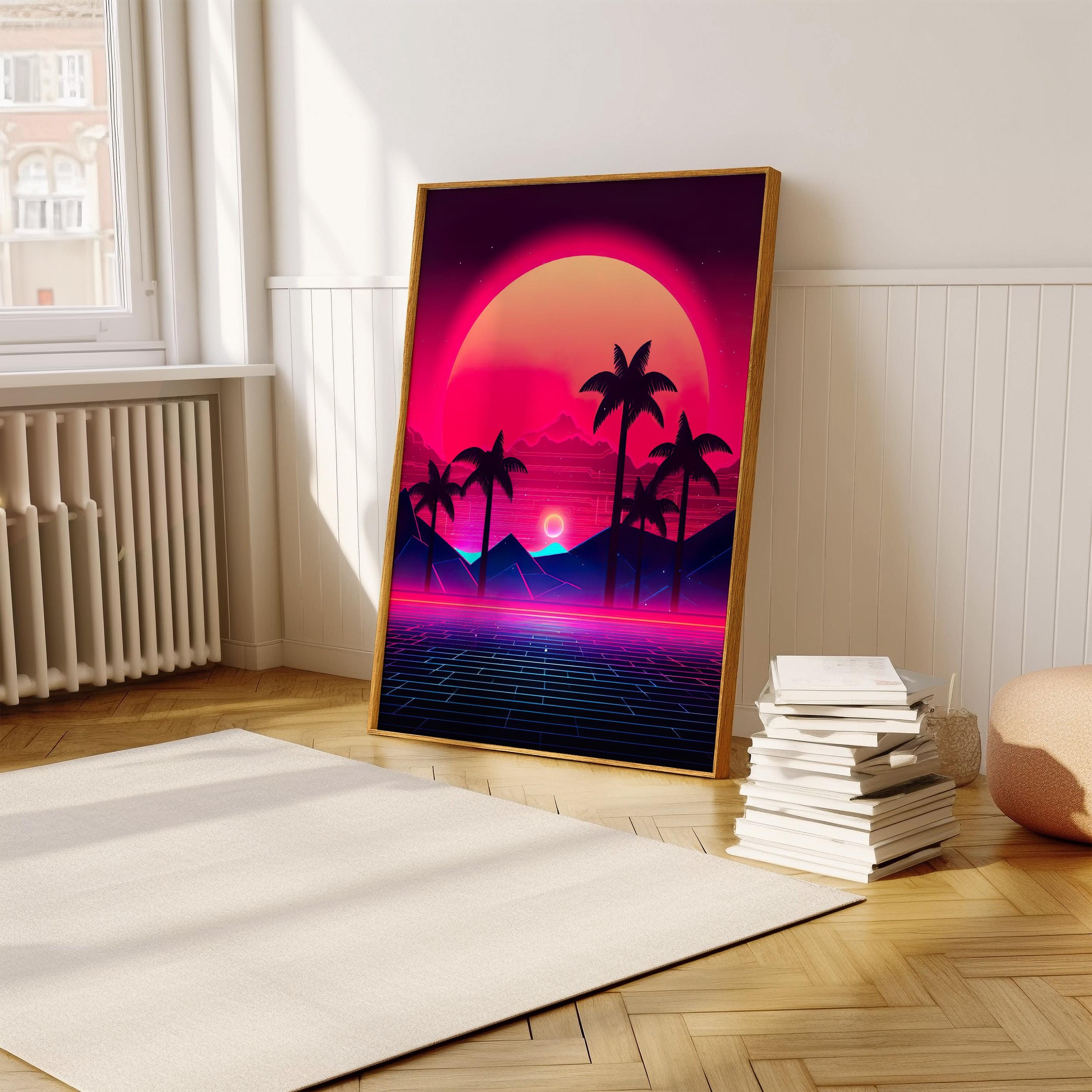 Retro Synthwave Sunset Wall Decor Digital Art Print Sci-fi Art High ...