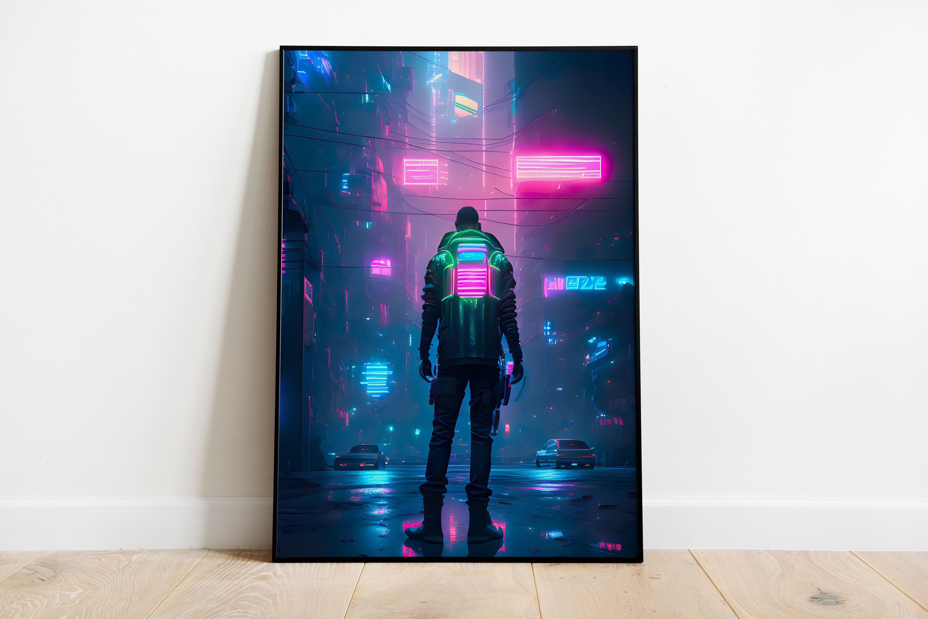Wall Art Cyberpunk City Cyberpunk Style Futuristic Painting Neon ...