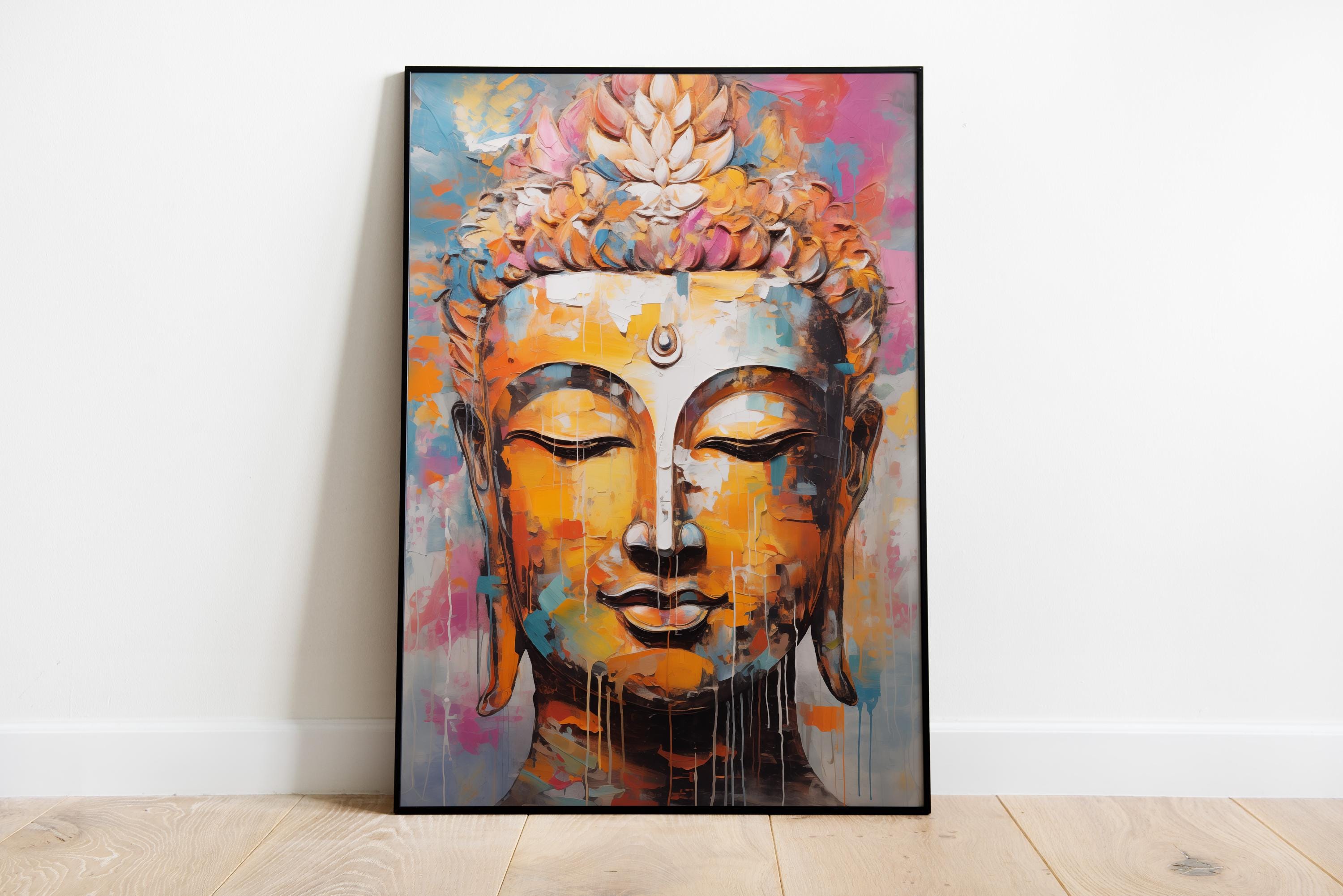 Abstract Art Buddha Face Portrait Wall Art Colorful Street Art Print ...