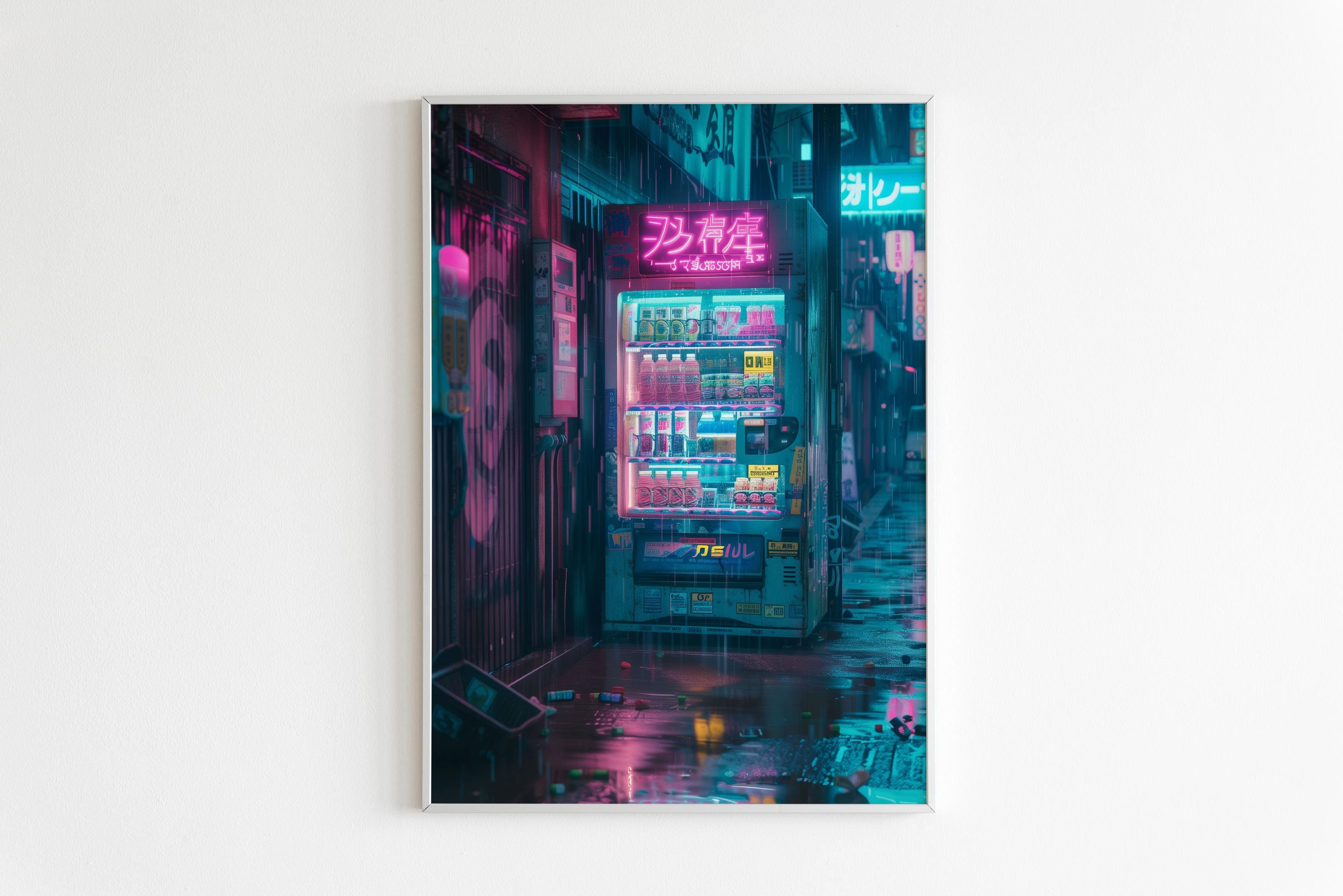 Cyberpunk Neon Vending Machine Japan Night City Scene Street Art Print ...
