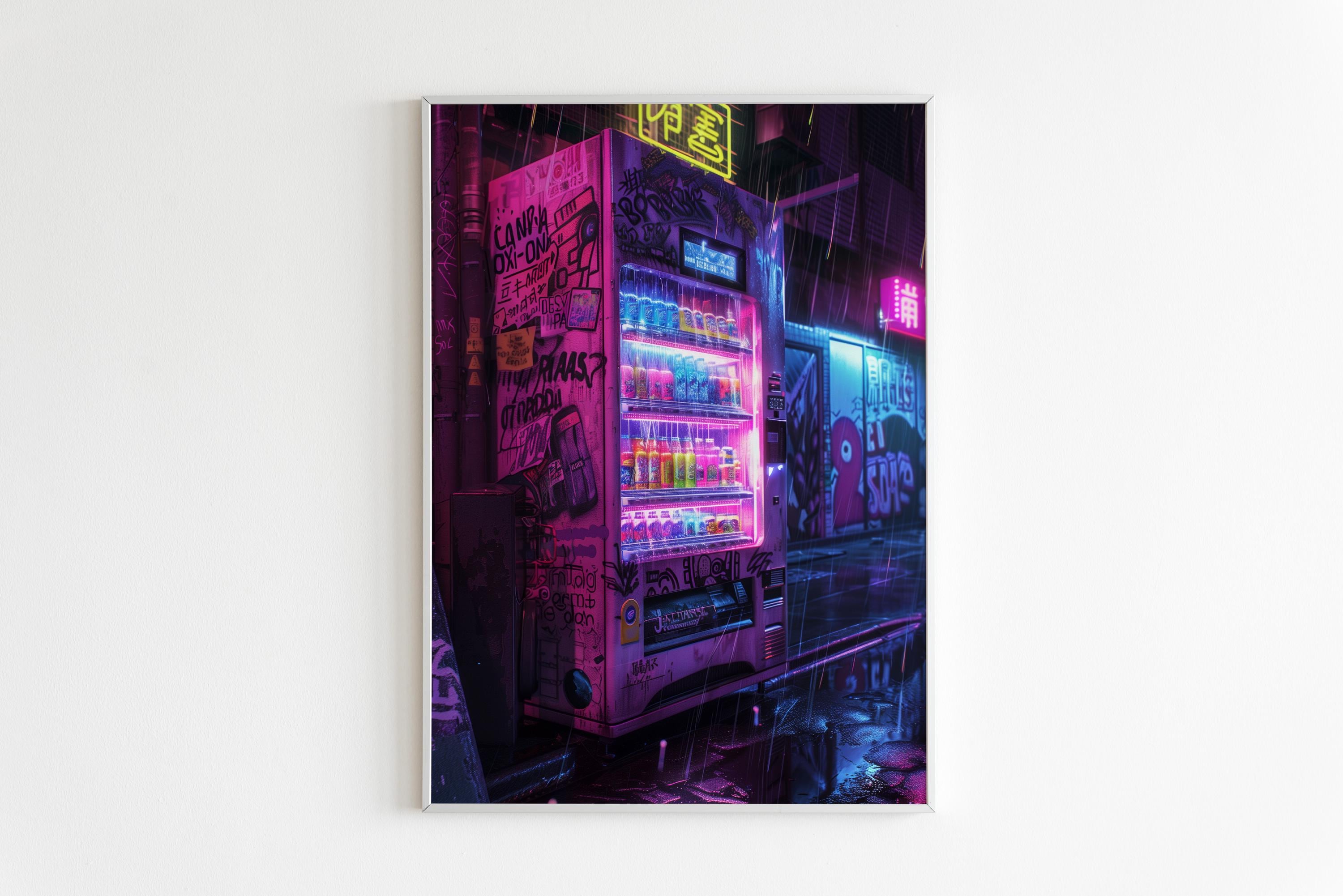 Cyberpunk Neon Vending Machine Japan Night City Scene Street Art Print ...